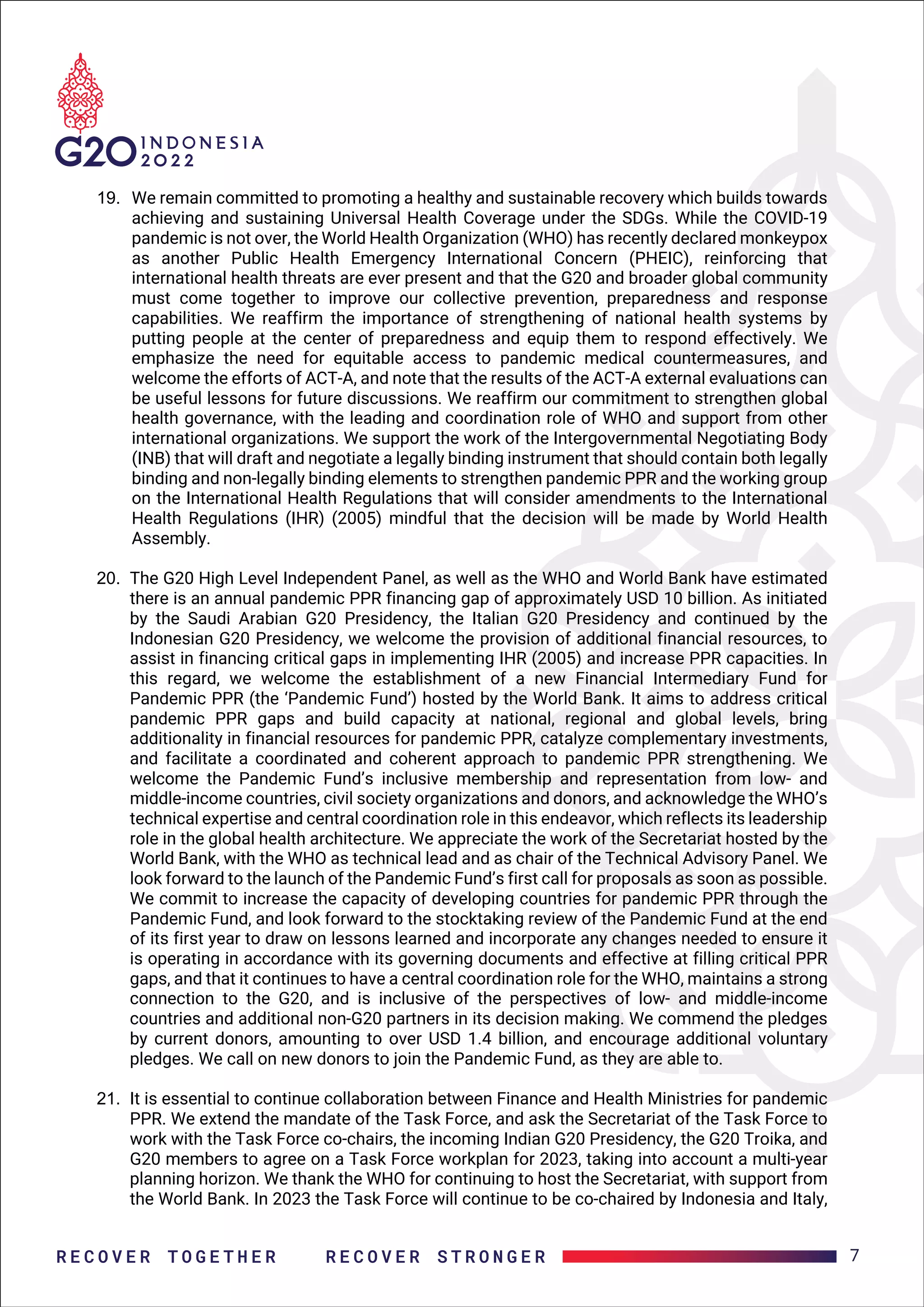 G20 Bali Leaders Declaration- 2022 | PDF