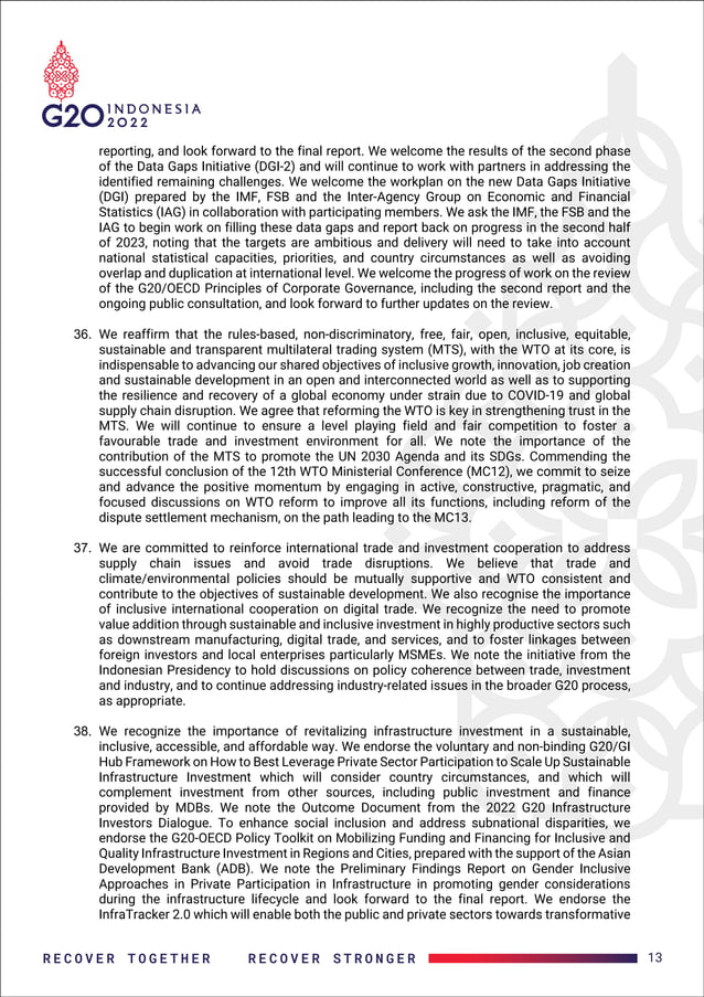 G20 Bali Leaders Declaration- 2022 | PDF