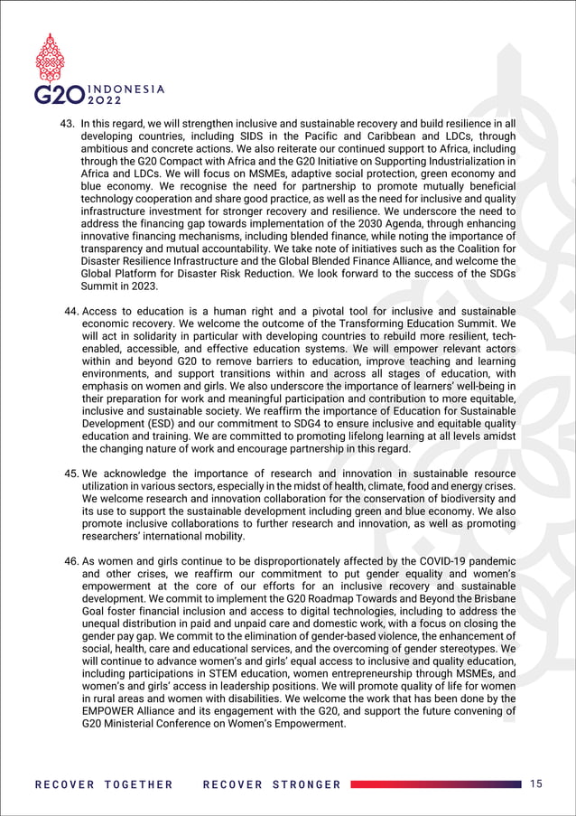 G20 Bali Leaders Declaration- 2022 | PDF