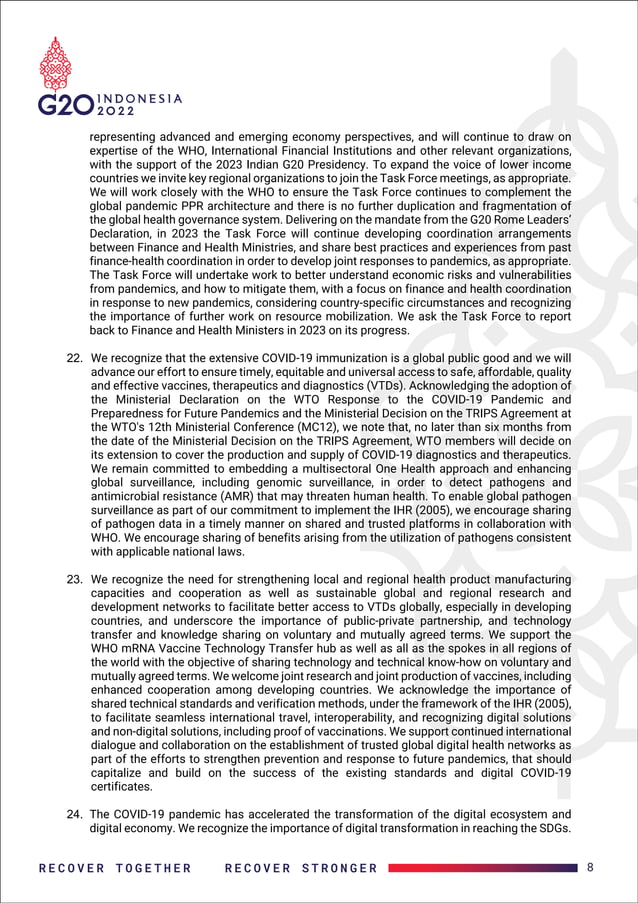 G20 Bali Leaders Declaration- 2022 | PDF