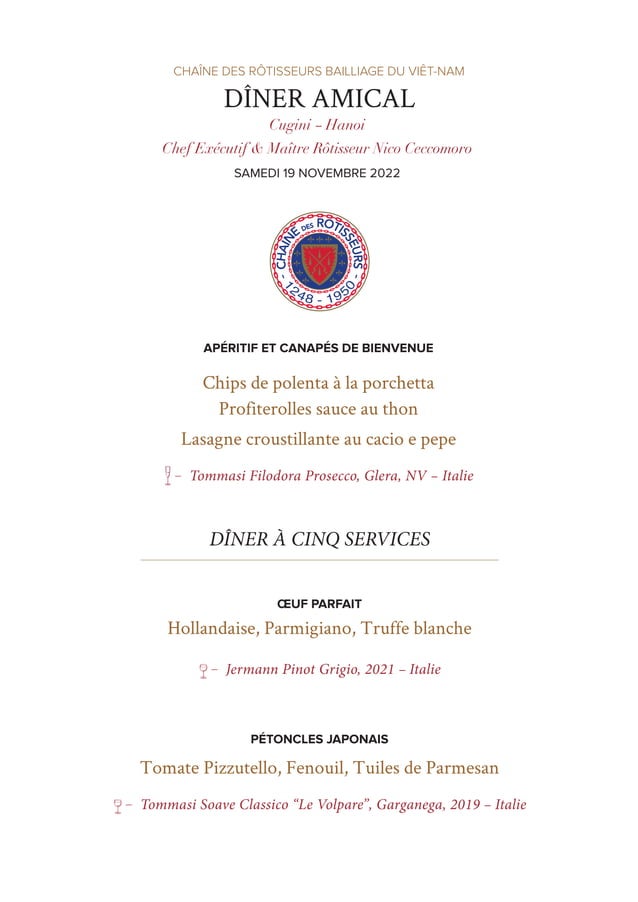 Chaine des Rotisseurs Vietnam Alba Truffle Dinner Menu 2022-11-19 | PDF