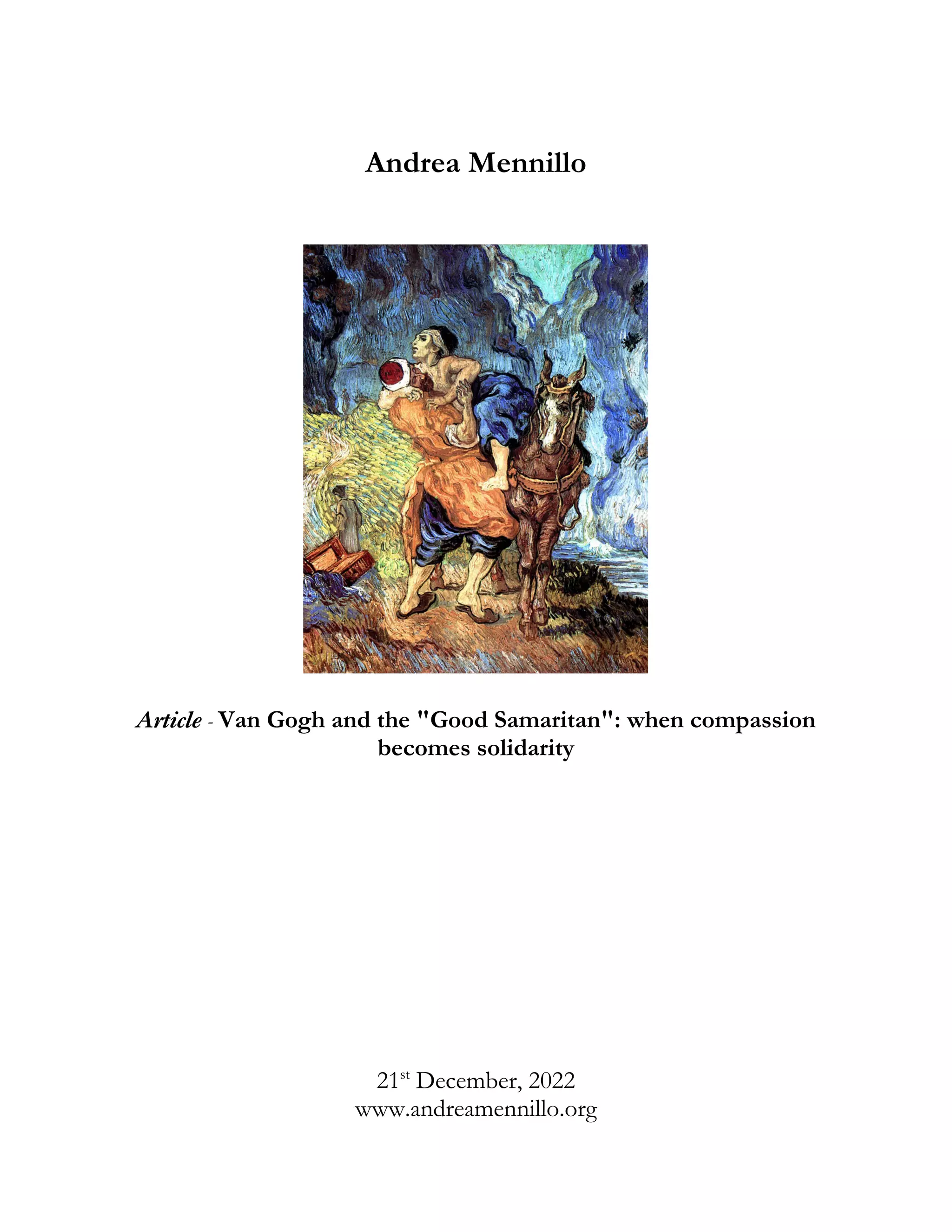 Van Gogh and the "Good Samaritan": when compassion becomes solidarity ...