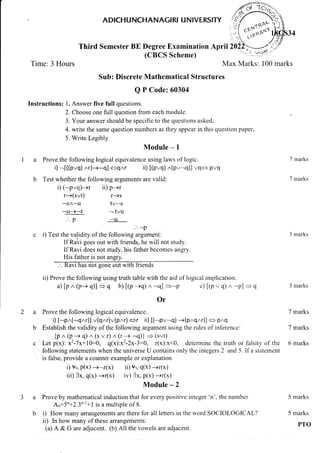 3rd Semester Computer Science and Engineering (ACU-2022) Question ...