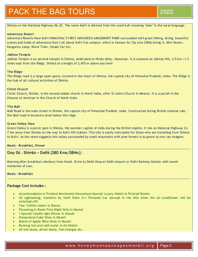 Manali Shimla Honeymoon Package | PDF
