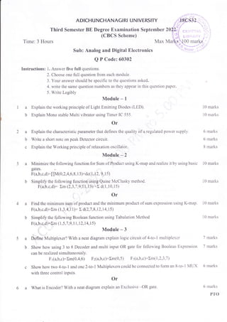 3rd Semester Computer Science and Engineering (ACU - 2022) Question papers | PDF