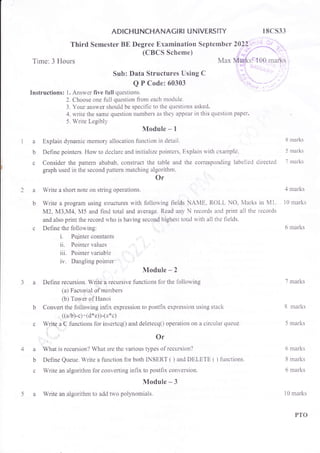 3rd Semester Computer Science and Engineering (ACU - 2022) Question papers | PDF