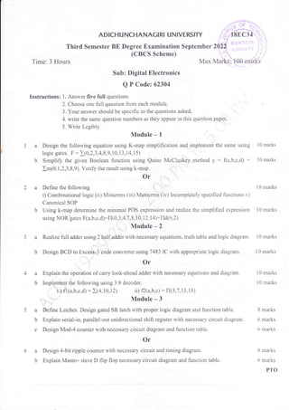 3rd Semester Computer Science and Engineering (ACU - 2022) Question papers | PDF