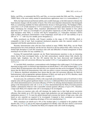 Monolayer MoS2/n-Si Heterostructure Schottky Solar Cell | PDF