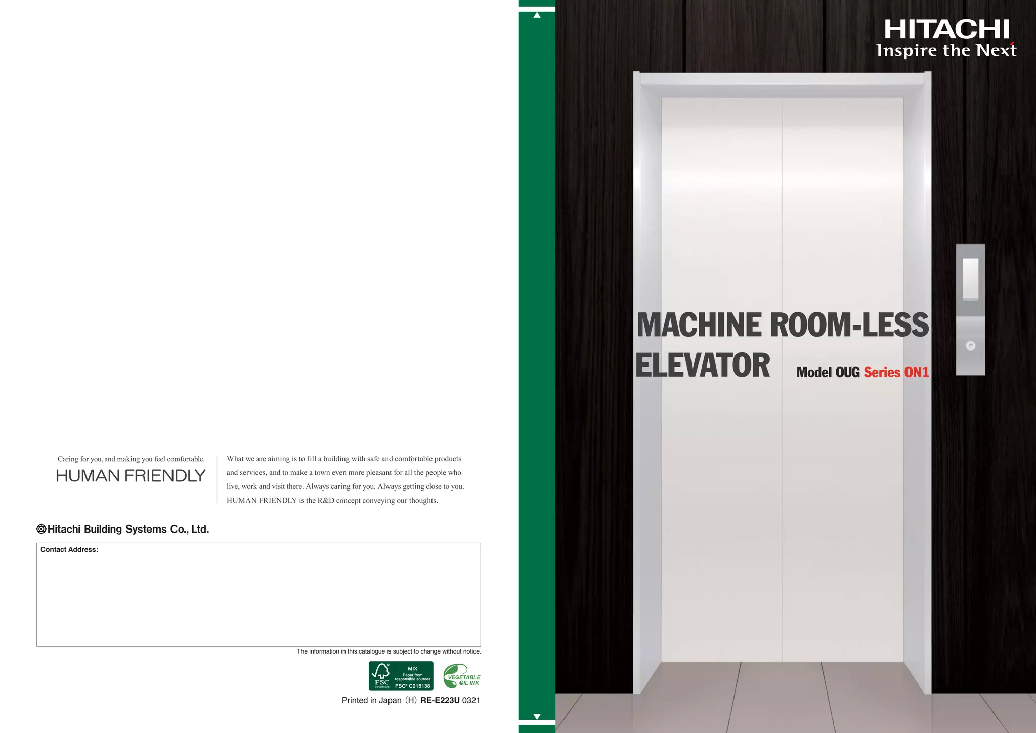 Catalog Thang máy Hitachi model OUG-ON1 | PDF