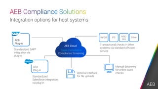 AEB legal basics and best strategy for compliance screening deck | PPT