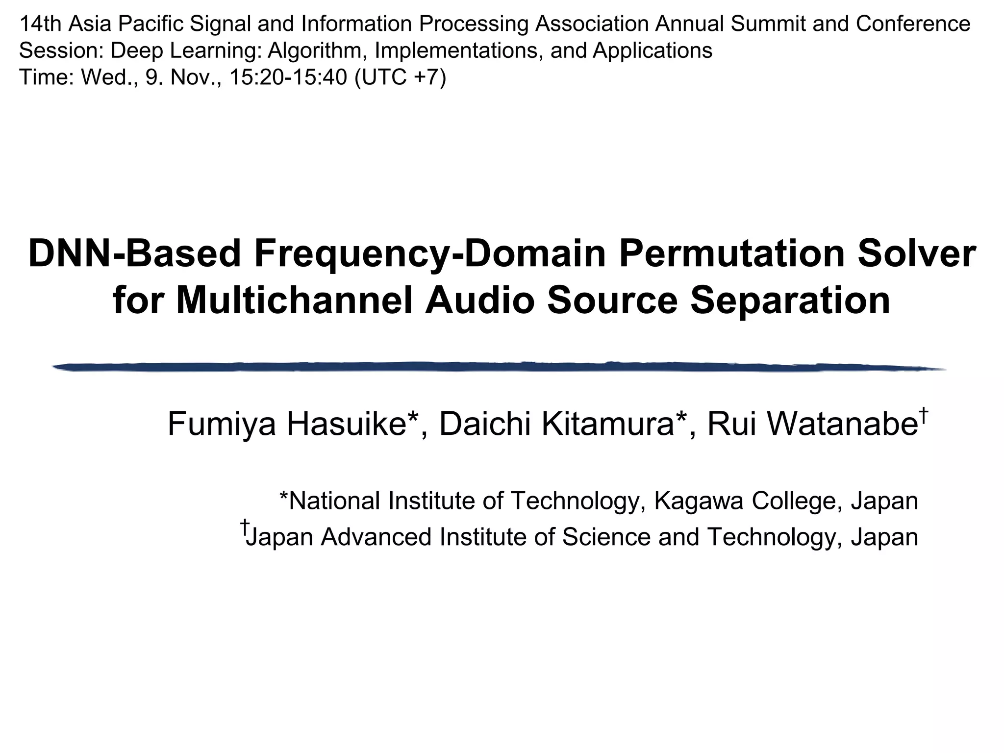 DNN-based frequency-domain permutation solver for multichannel audio source separation | PPTX ...