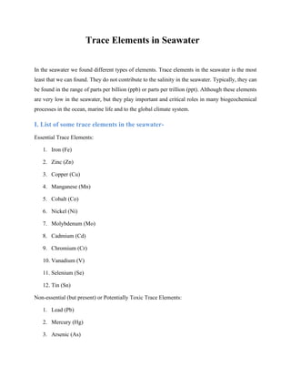 Different types of Trace elements in seawater | PDF