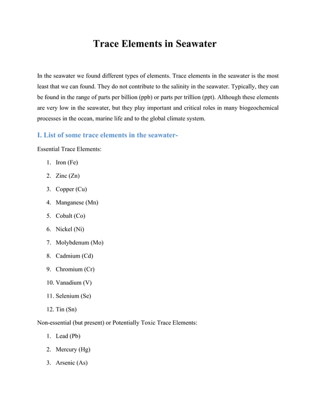 Different types of Trace elements in seawater | PDF