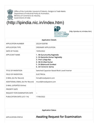 202241028780-Switched Capacitor based multi level inverter.pdf