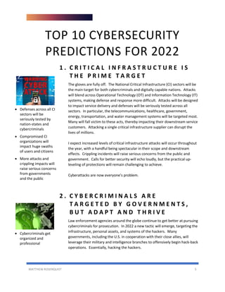 2022 Cybersecurity Predictions | PDF
