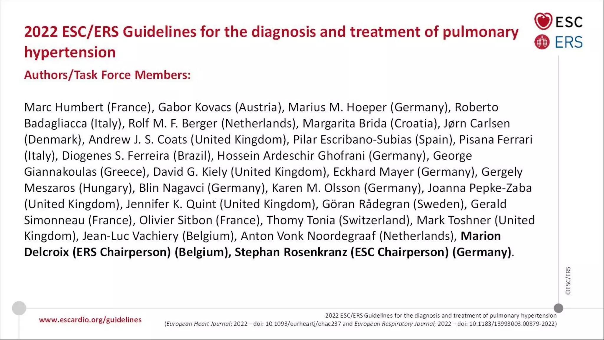 2022 ESC Guidelines diagnosis and treatment of pulmonary hypertension ...