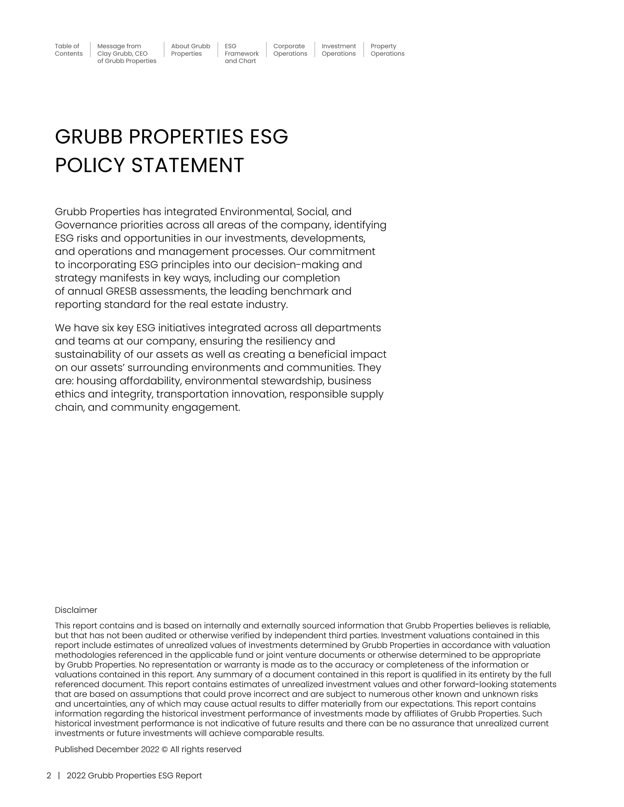 2022 ESG Report - Grubb Properties.pdf | Financial Industry | Industries