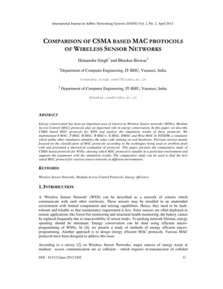 Comparison of Csma Based MAC Protocols of Wireless Sensor Networks | PDF