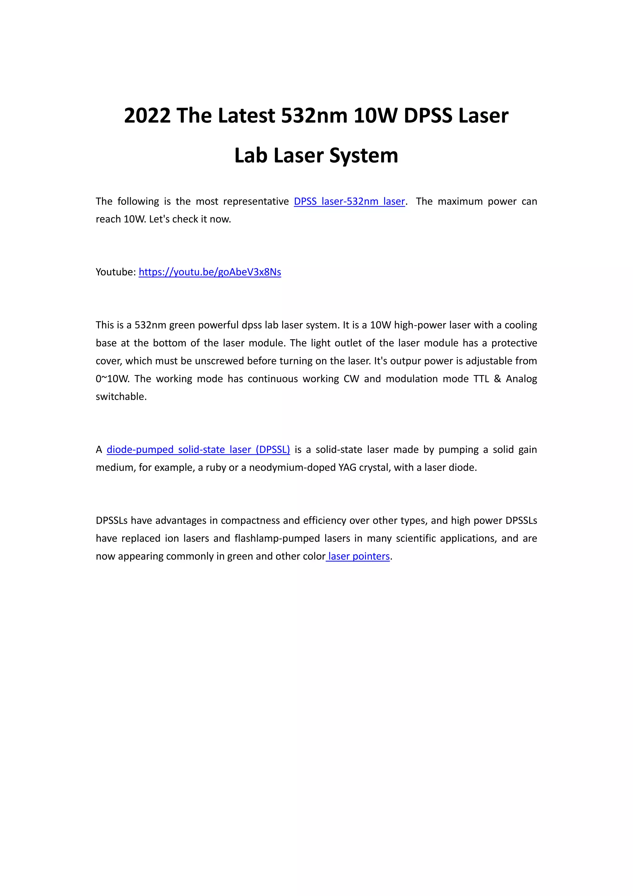 2022 The Latest 532nm 10W DPSS Laser system .docx