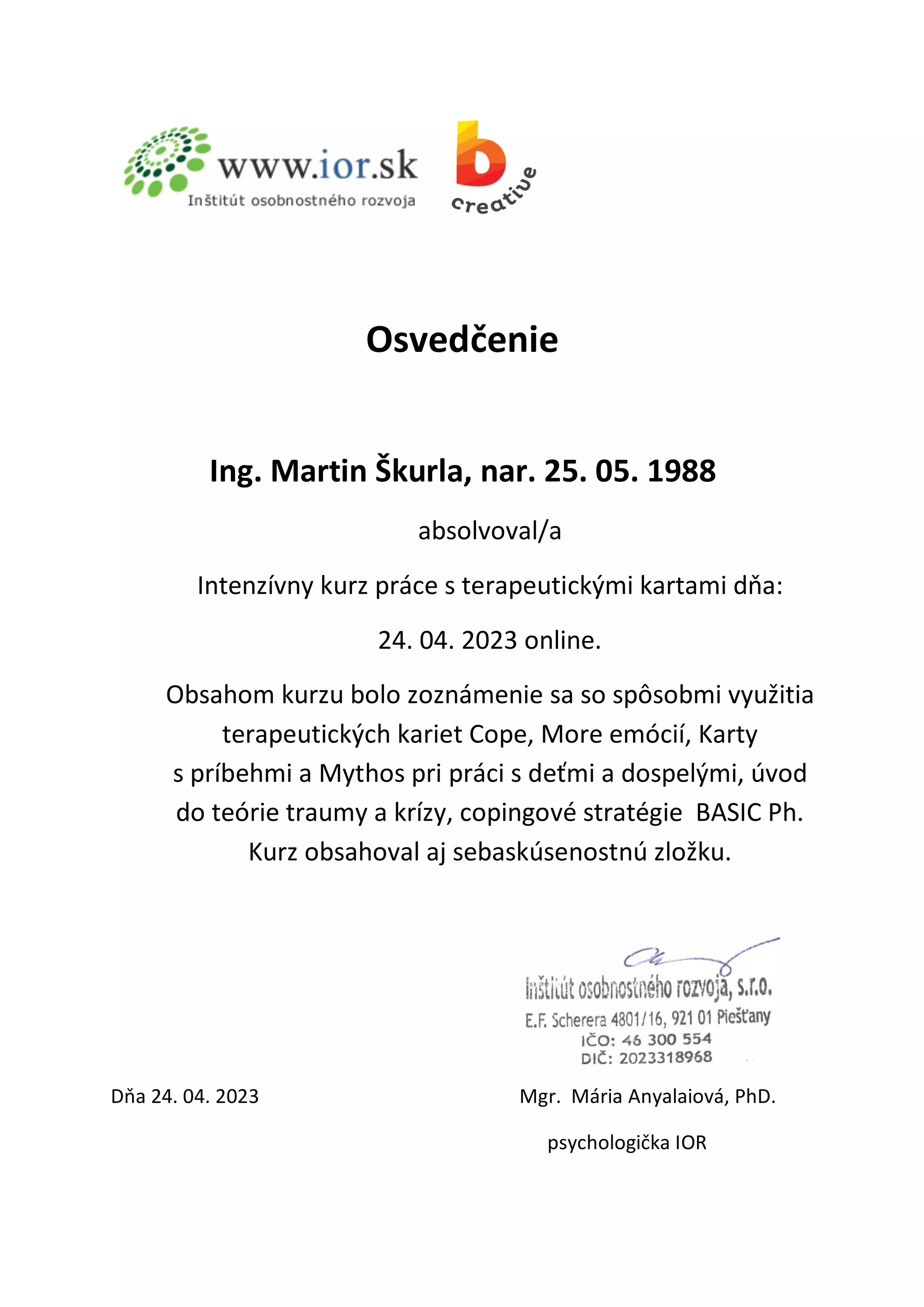 Intensive course - Working with therapeutic cards | PDF