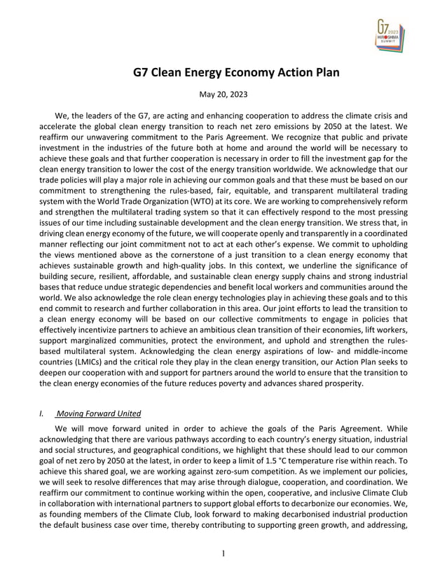 G7 clean energy economy action plan | PDF | Power and Energy Industry ...