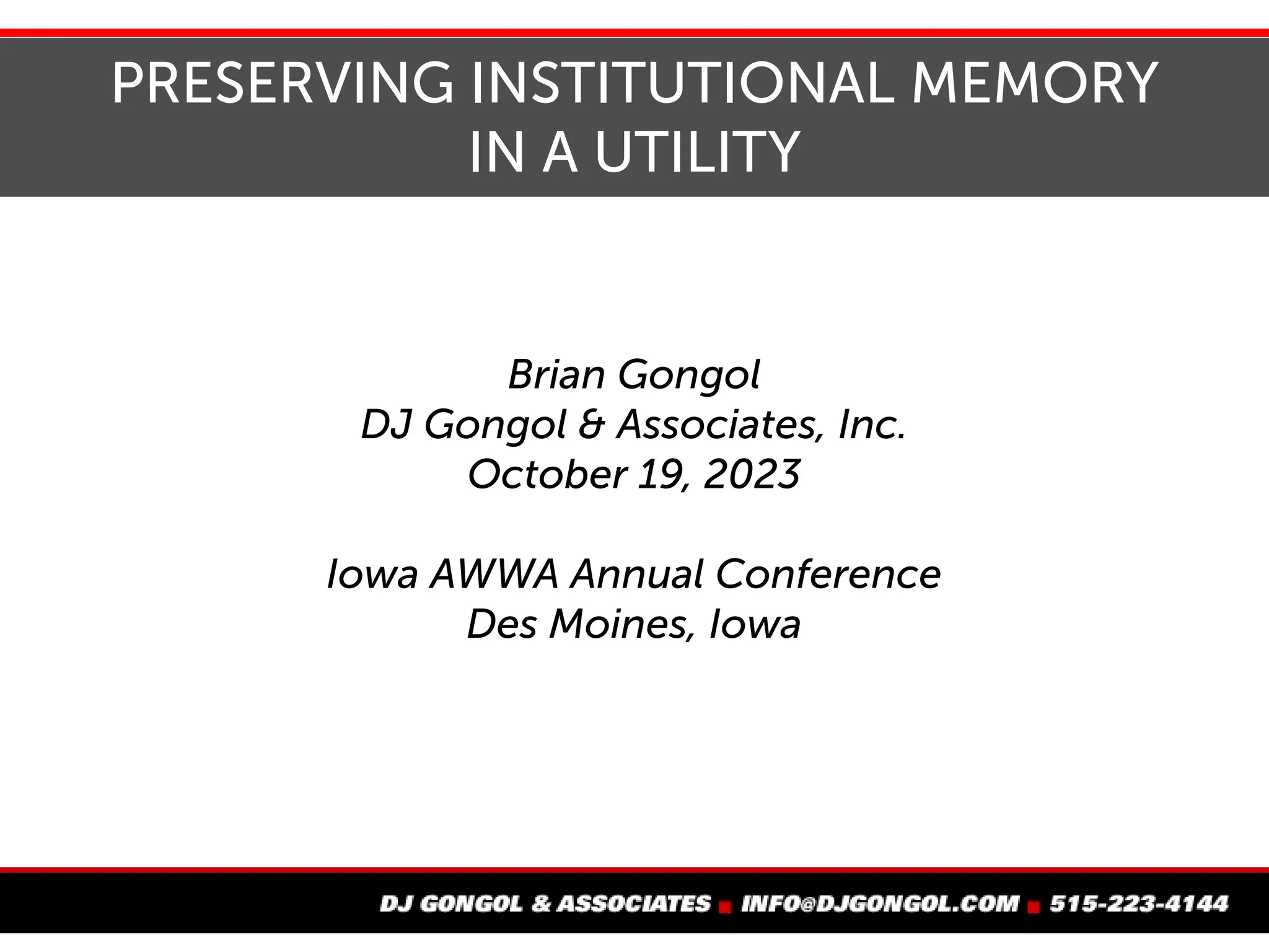 Preserving Institutional Memory in a Utility - v.25