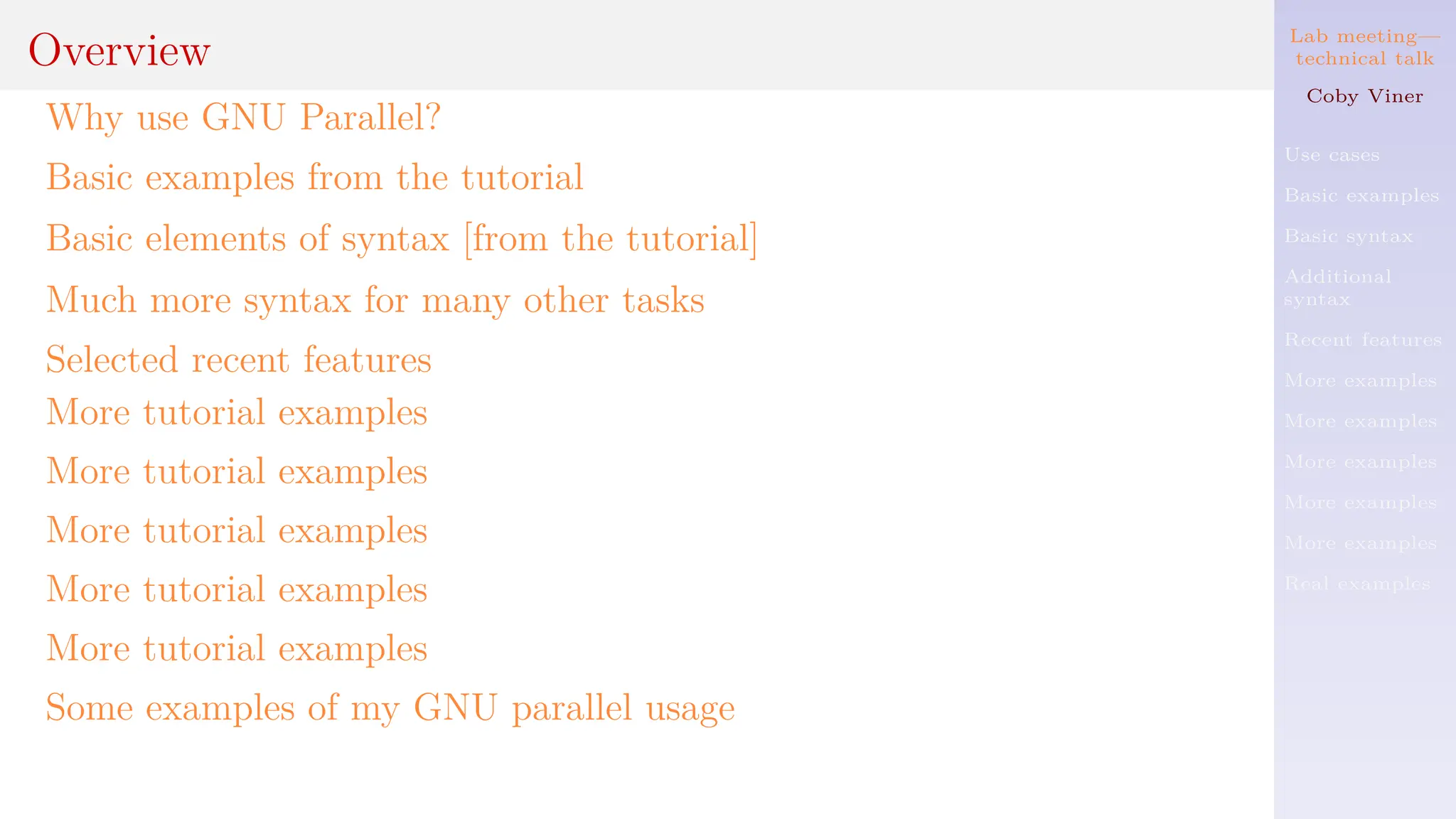 GNU Parallel: Lab meeting—technical talk | PDF