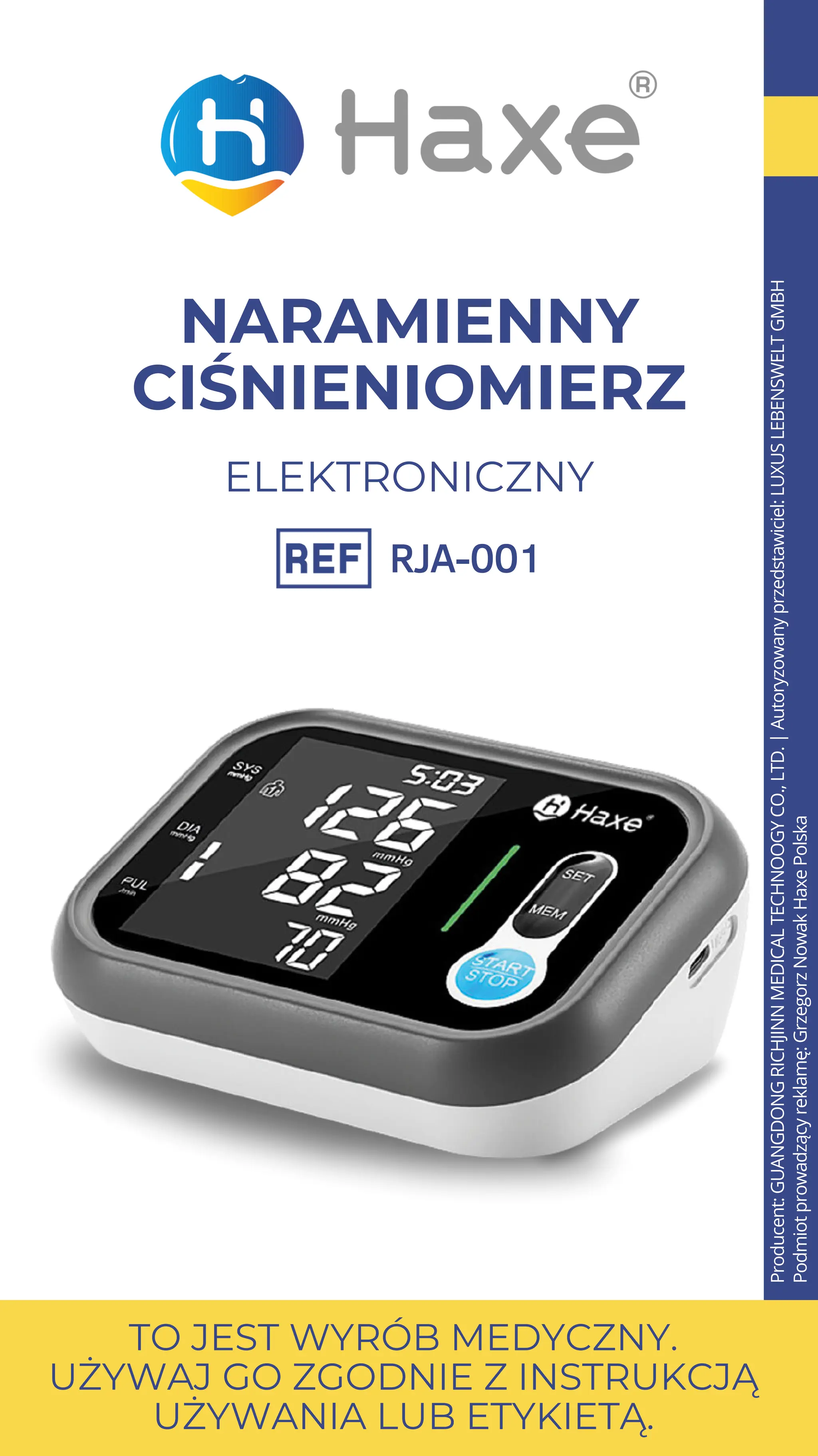 Haxe - Naramienny, elektroniczny ciśnieniomierz Model: RJA-001 | PDF