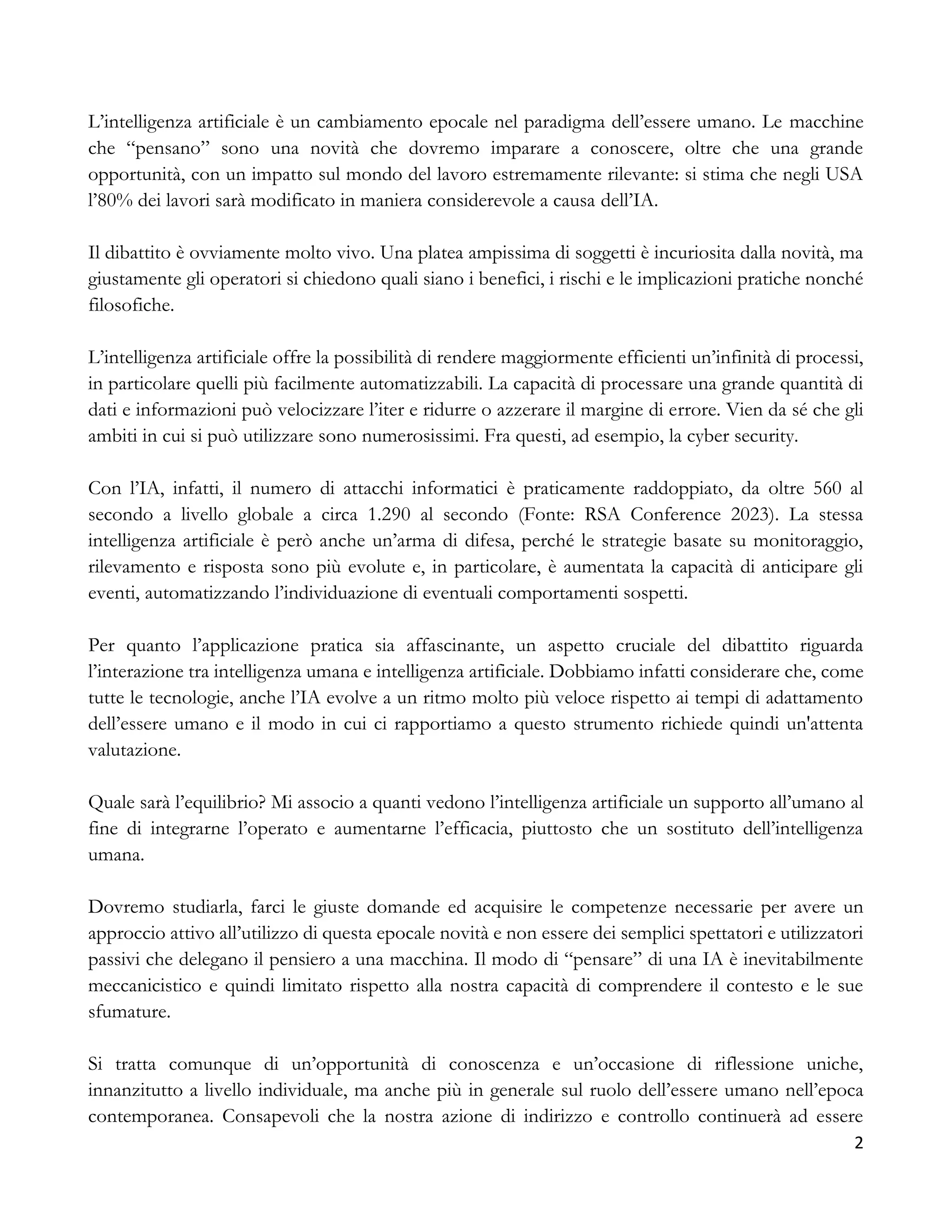 Intelligenza artificiale e pensiero umano: competizione o collaborazione? | PDF