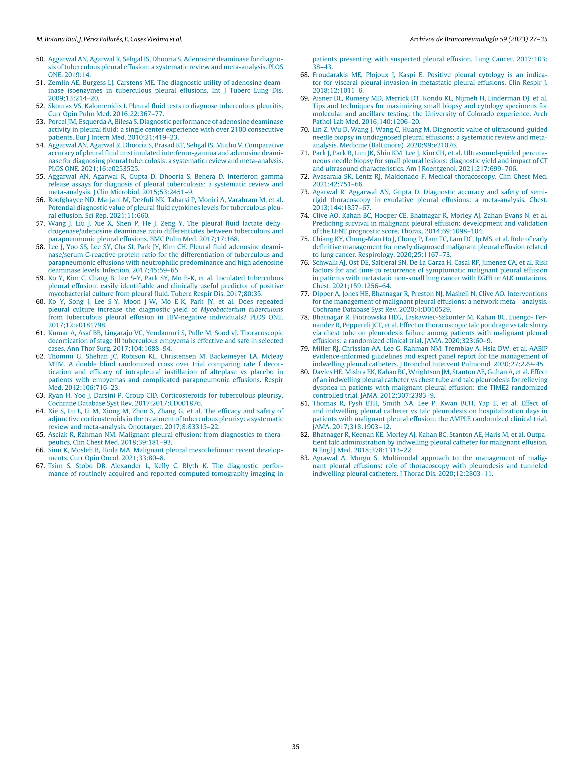 2023.Diagnosis and Treatment of Pleural Effusion. Recommendations of ...