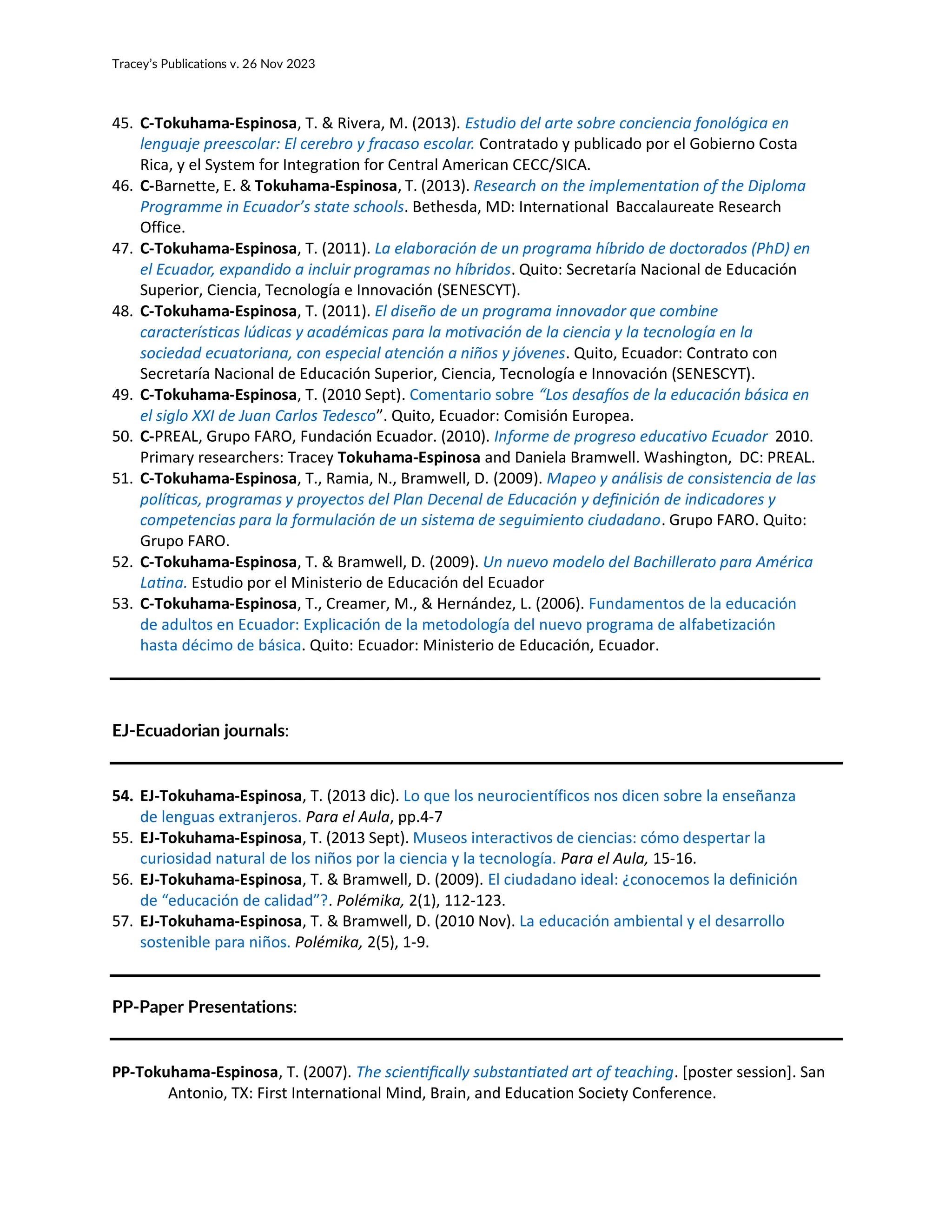 Tracey Tokuhama-Espinosa, Ph.D. Publications Nov 2023 | PDF