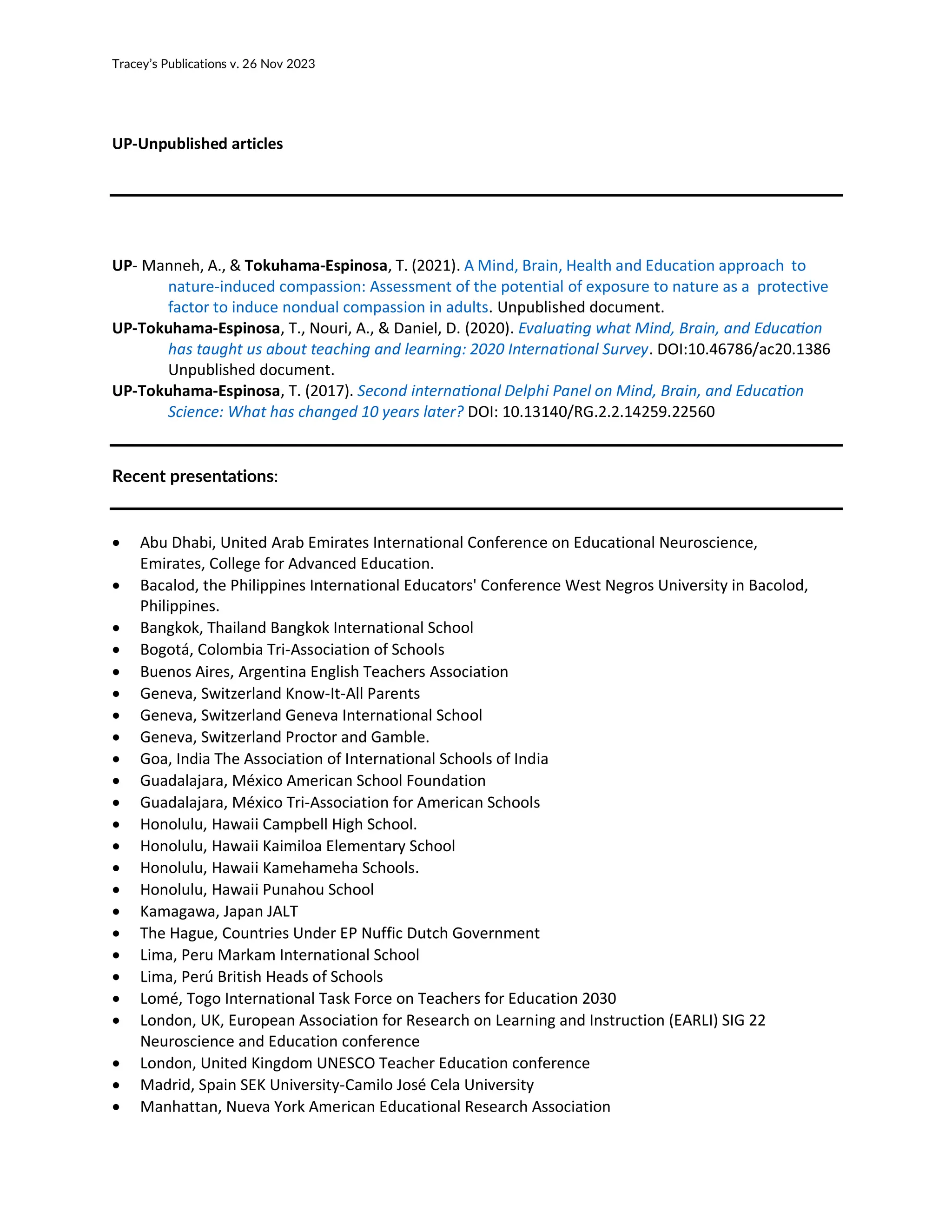 Tracey Tokuhama-Espinosa, Ph.D. Publications Nov 2023 | PDF