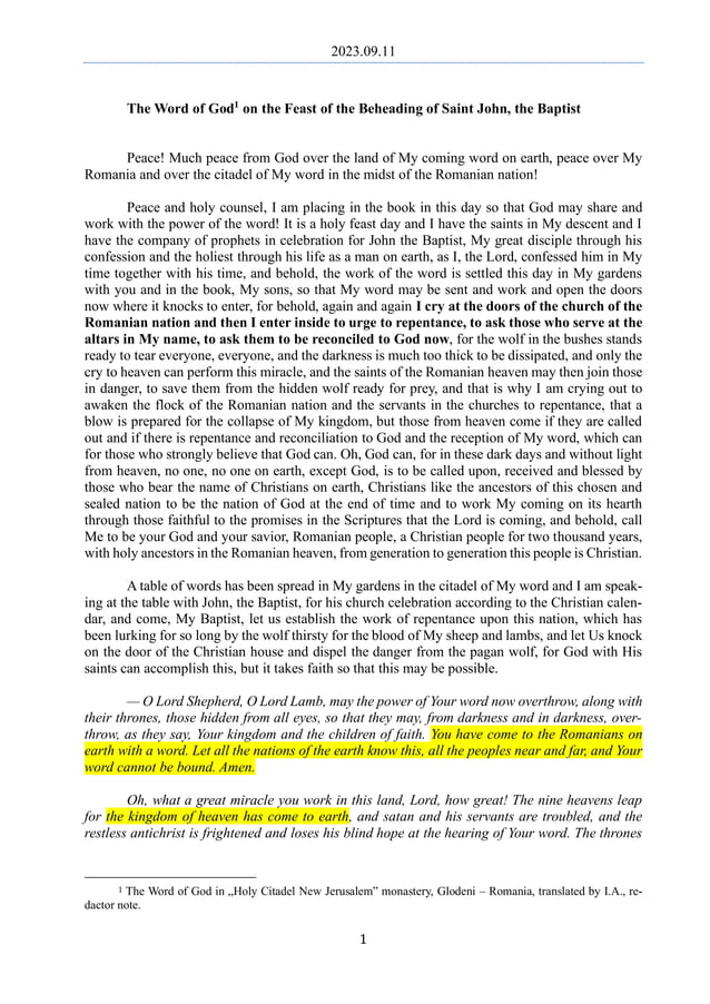 2023.09.11 - The Word of God on the Feast of the Beheading of Saint ...