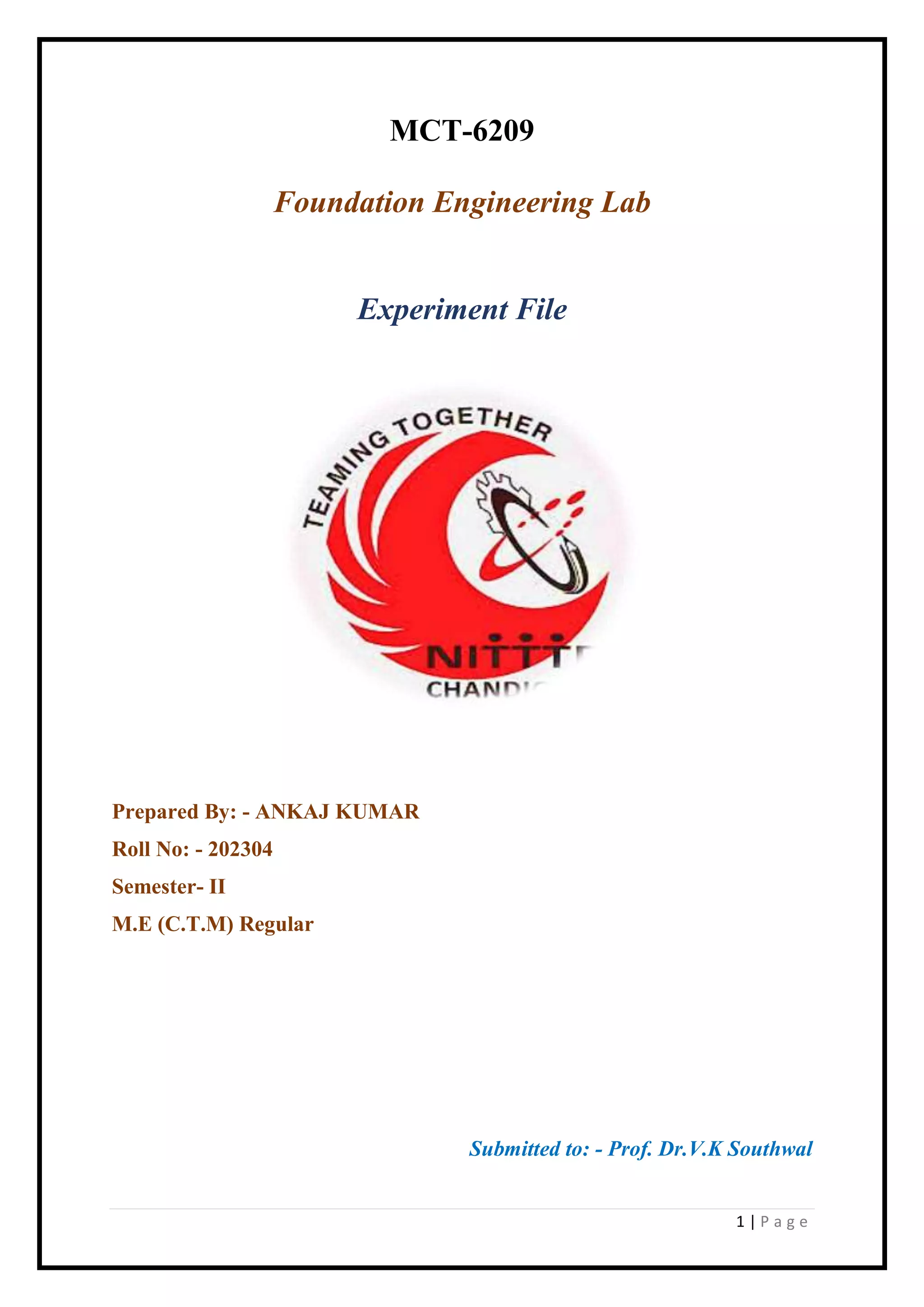 Foundation Engineering Lab Manual | PDF