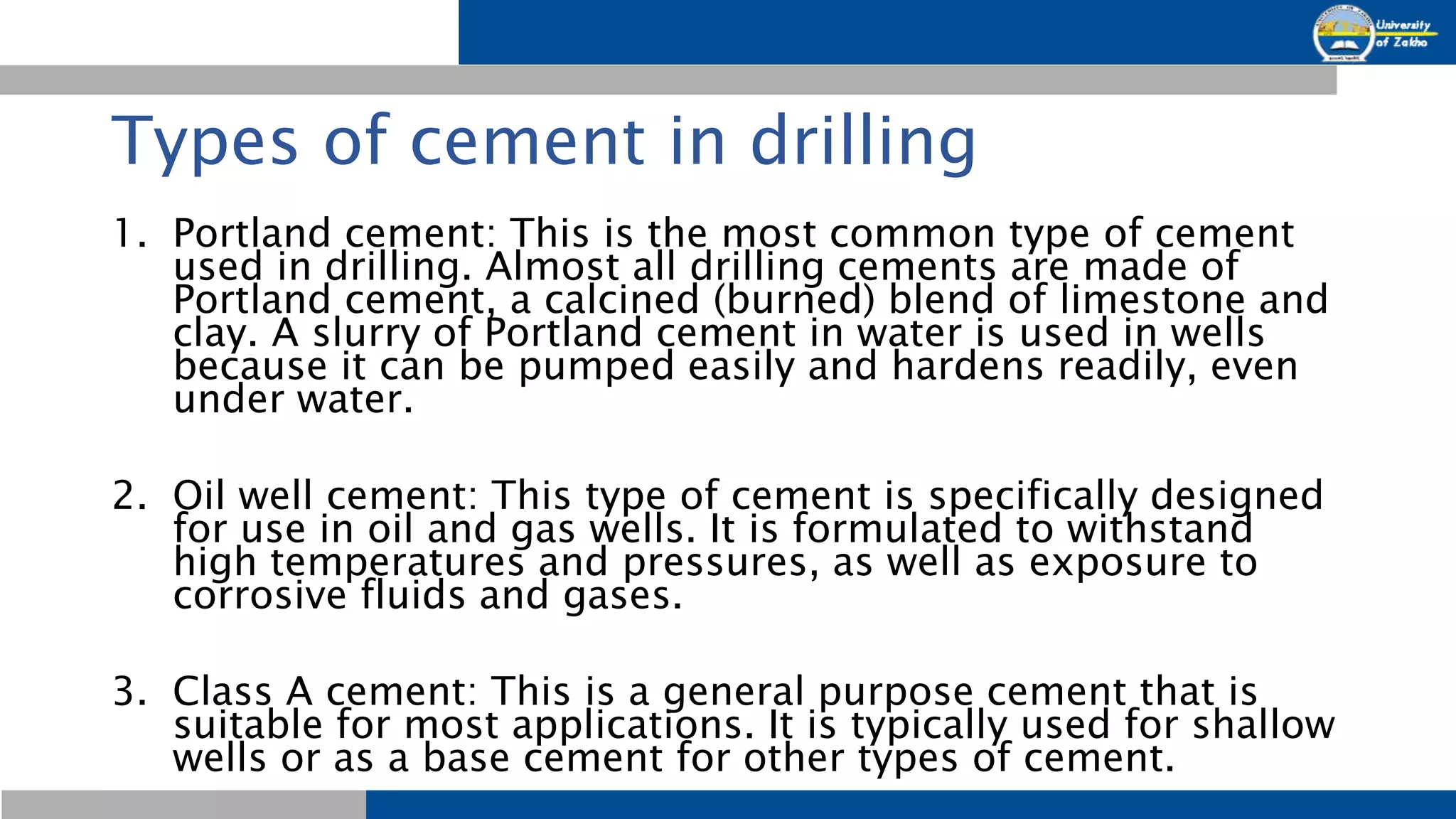 Drilling mud types and Cementation | PPTX