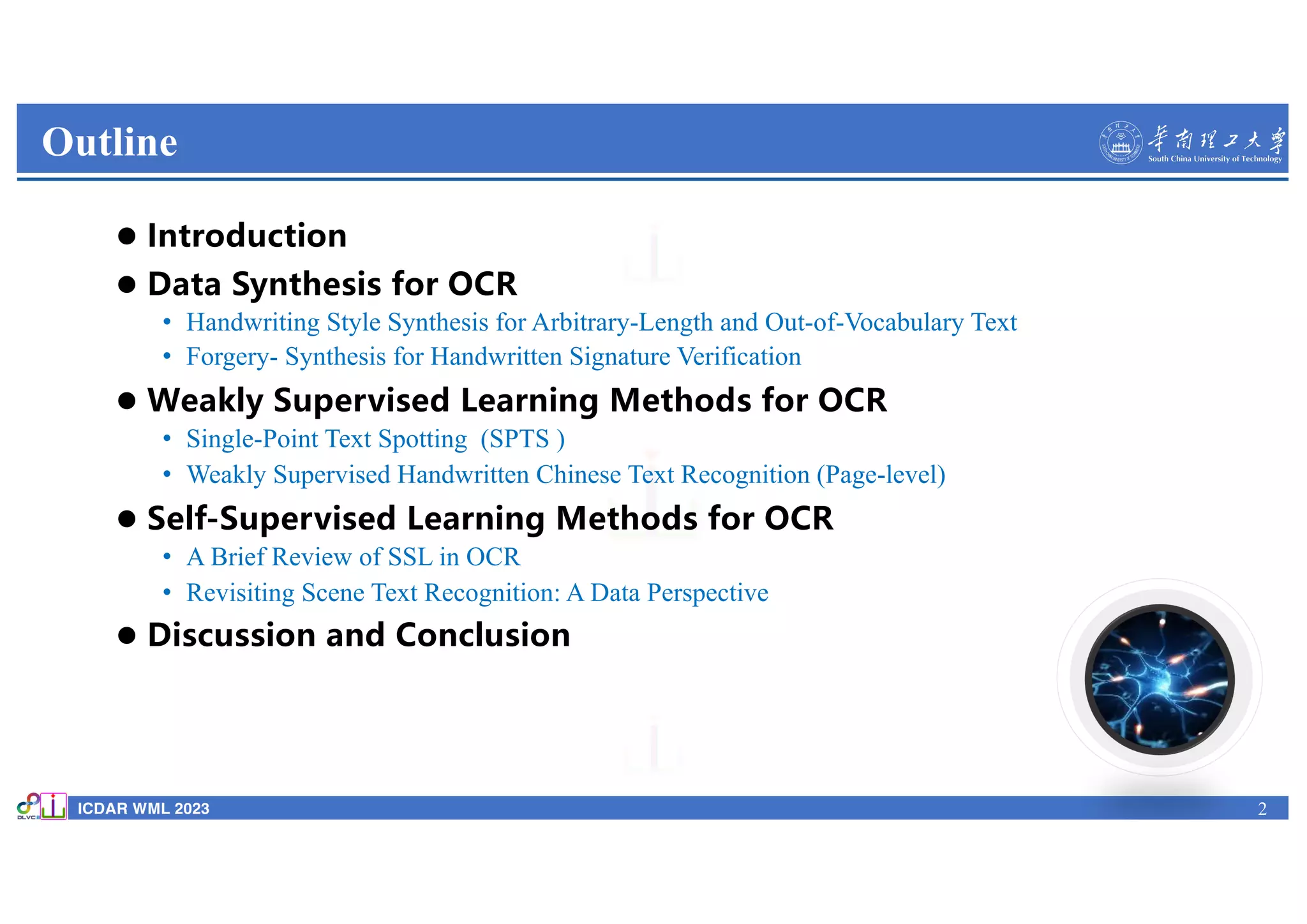 Optical Character Recognition: from data driven to self-supervised learning (ICDAR WML 2023 ...