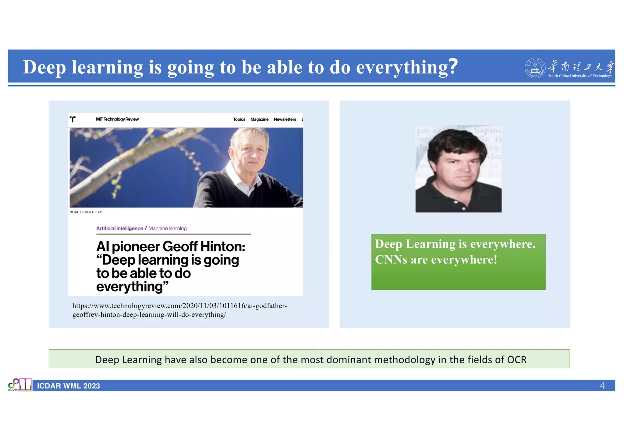 Optical Character Recognition: from data driven to self-supervised learning (ICDAR WML 2023 ...