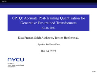 GPTQ: Accurate Post-Training Quantization for Generative Pre-trained ...