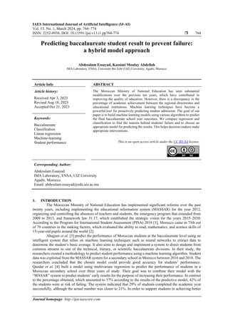 Predicting baccalaureate student result to prevent failure: a hybrid model approach | PDF