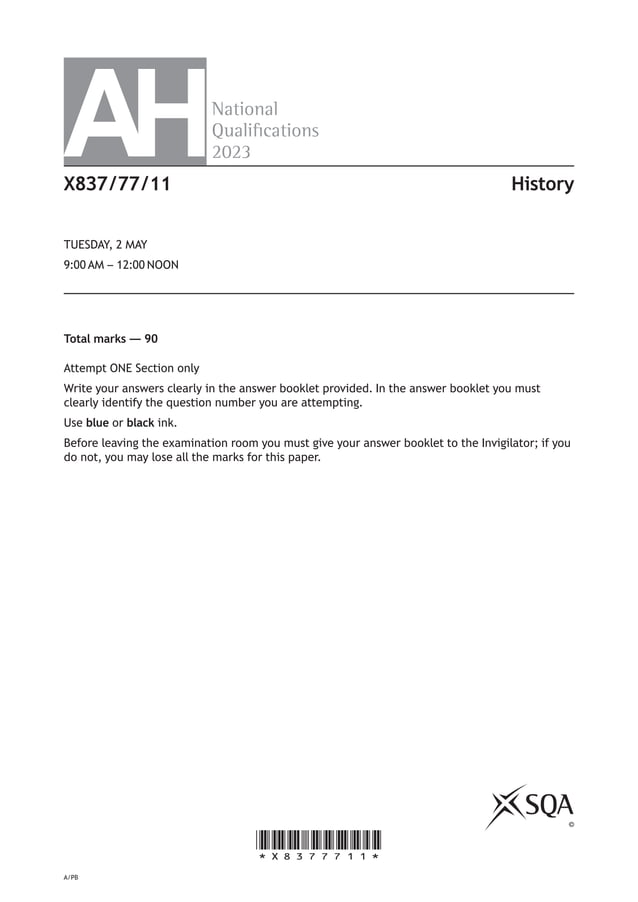 SQA Advanced Higher History exam paper - 2023 | PDF