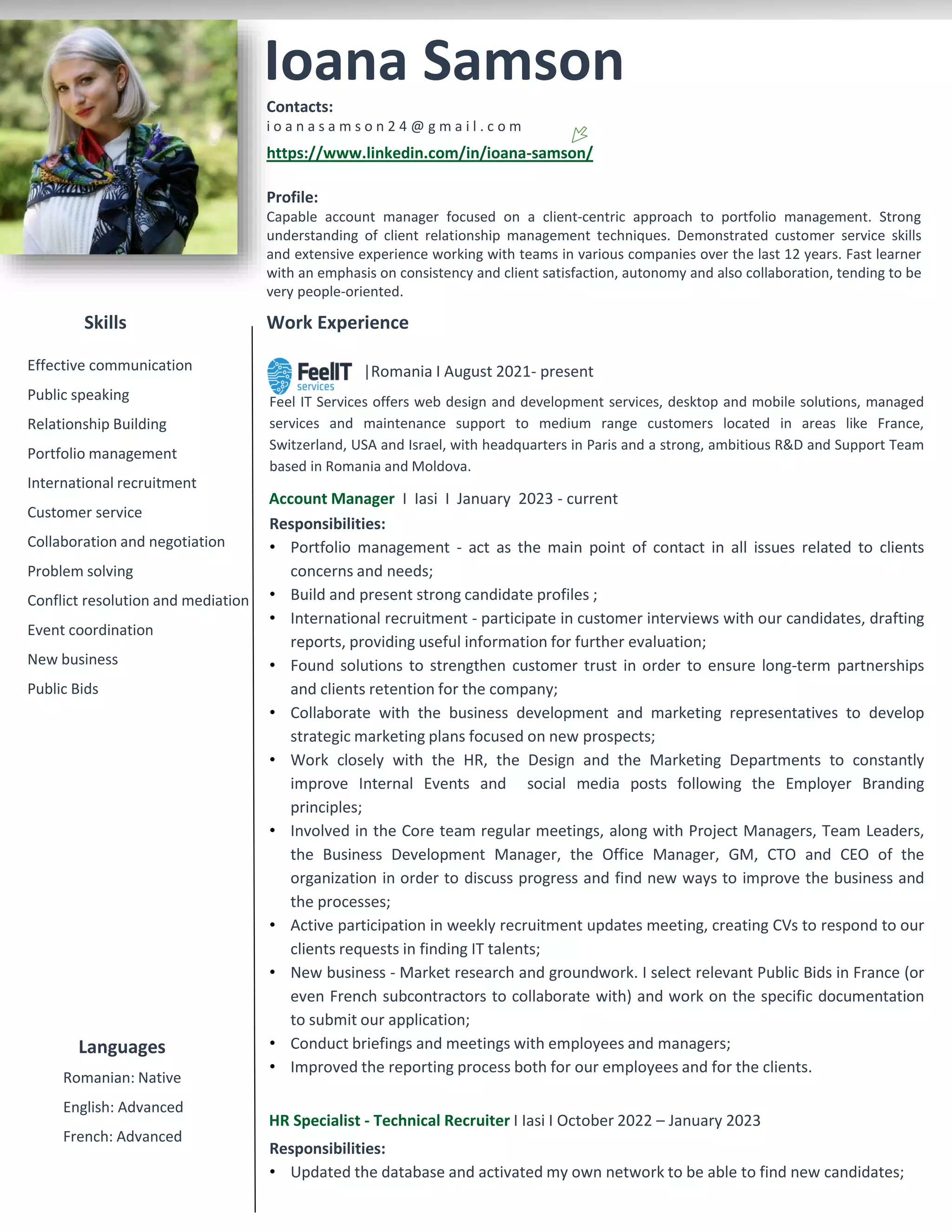 Ioana Samson Resume | PDF | Resume Writing and Advice | Job Search