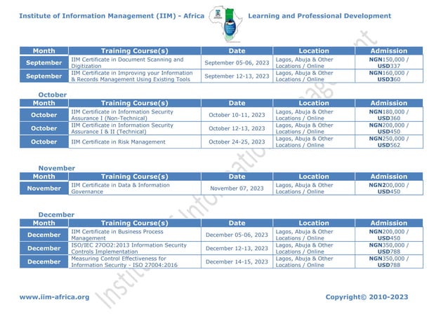 IIM 2023 Events and Training Calendar | PDF