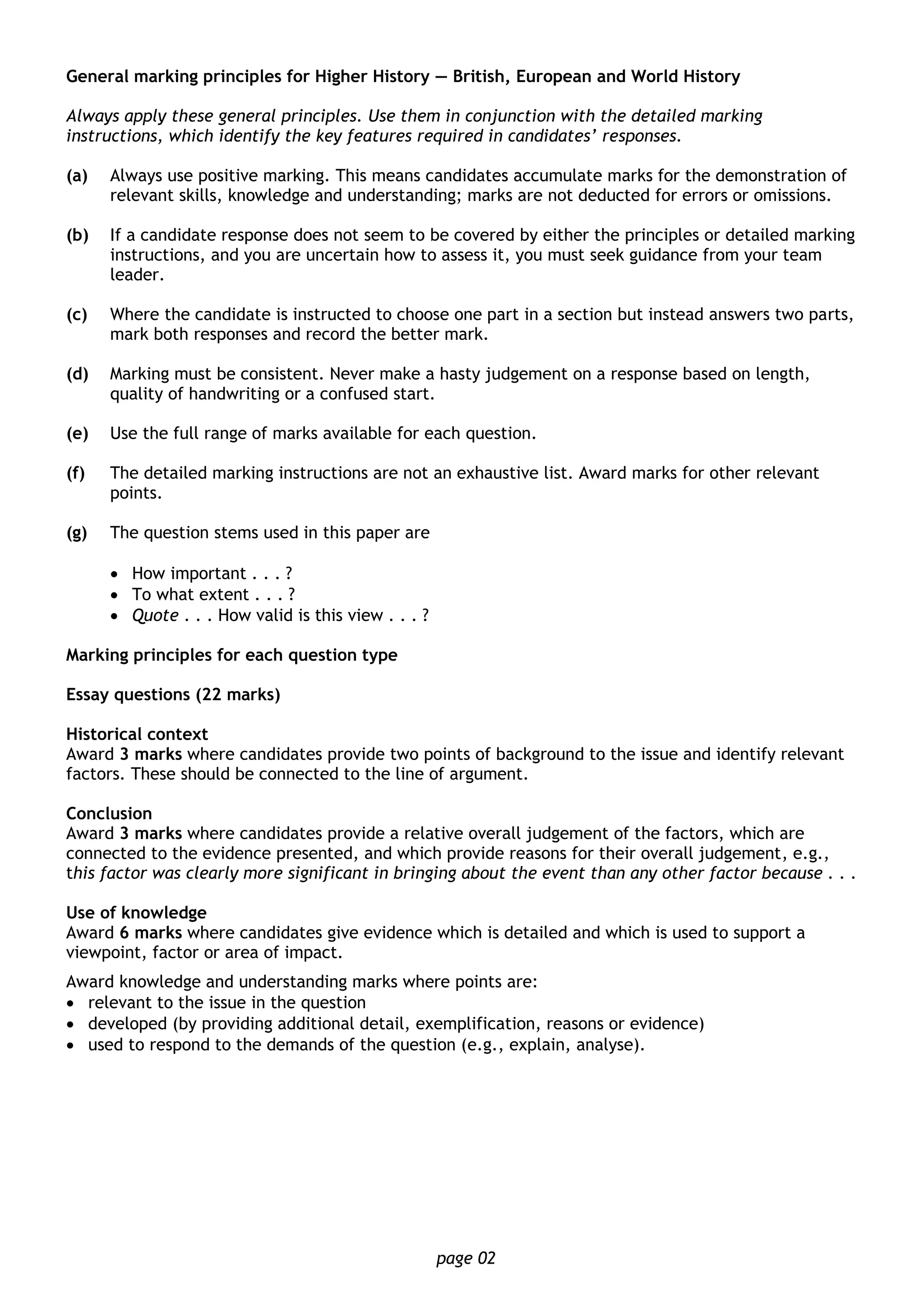 SQA Higher History exam (paper 1) - 2023 (marking instructions) | PDF