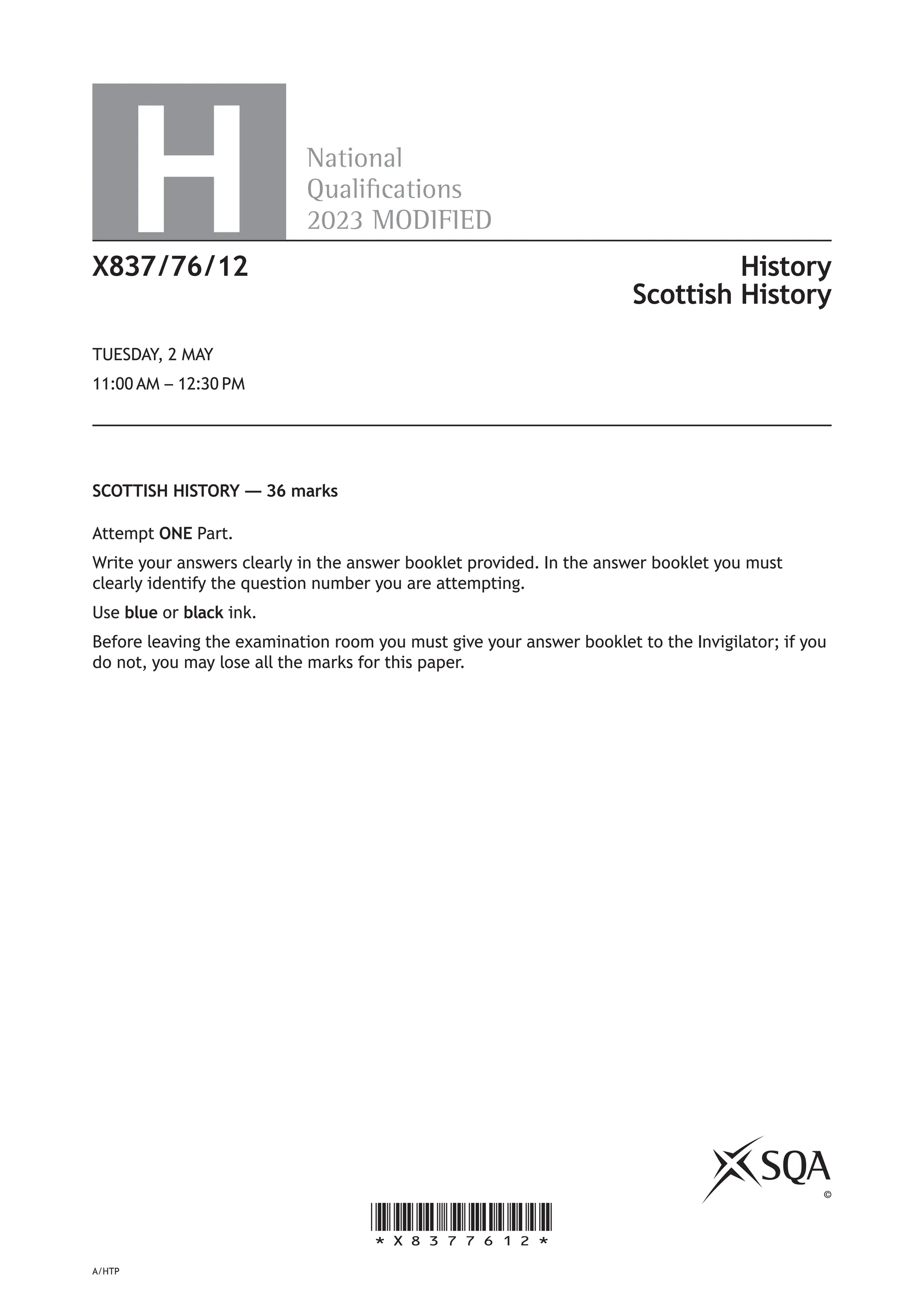 SQA Higher History exam (paper 2) - 2023 | PDF