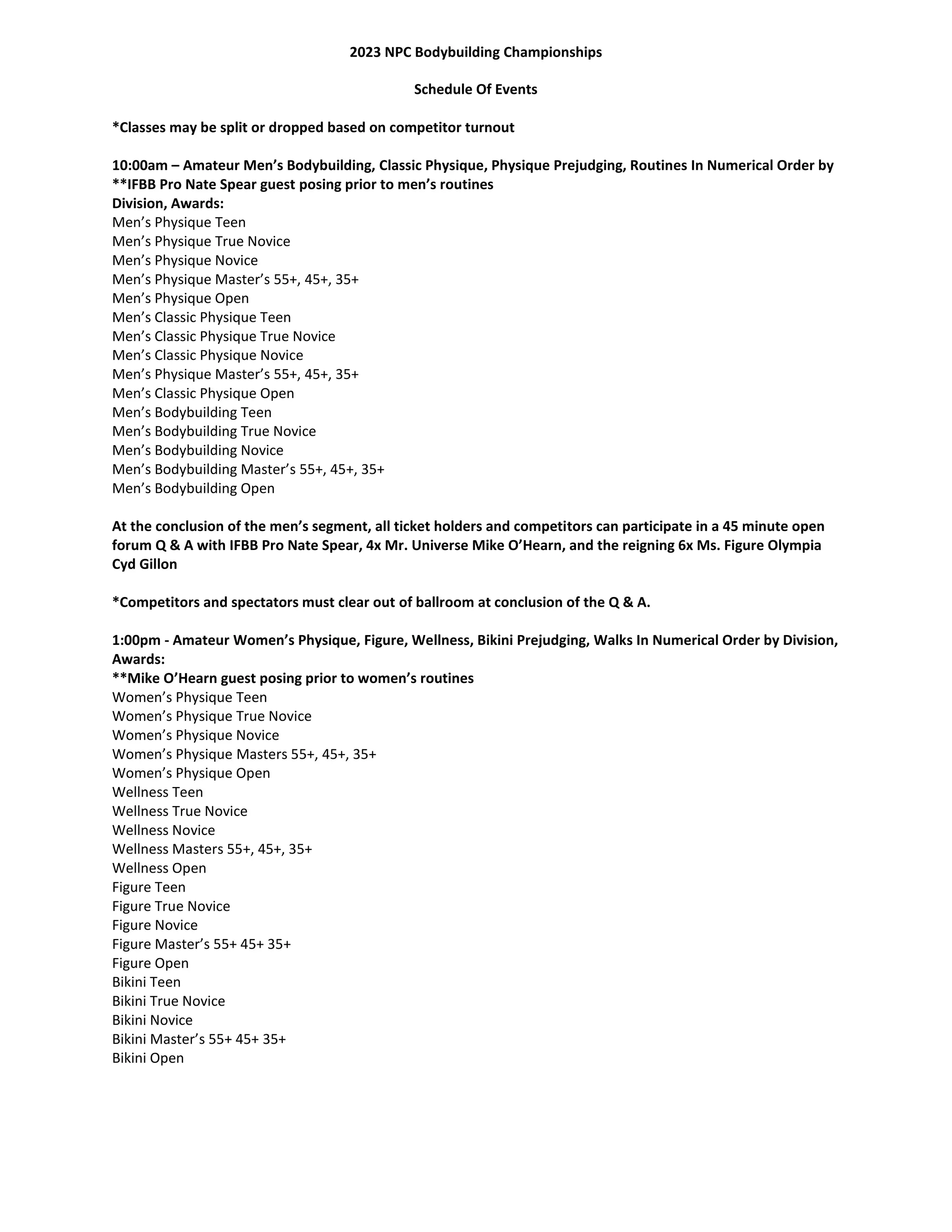 2023 NPC Maine Bodybuilding Championships - Order of Events | DOCX ...
