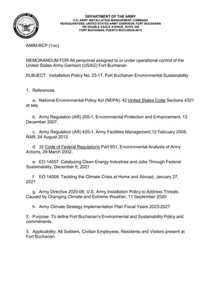 2023_Policy_17_Memorandum Fort Buchanan Environmental Sustainability ...