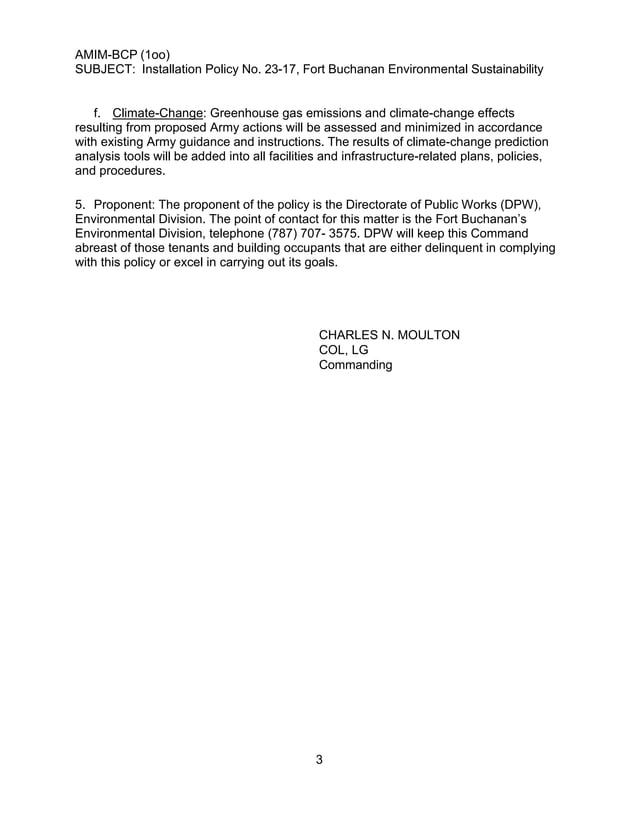 2023_Policy_17_Memorandum Fort Buchanan Environmental Sustainability ...