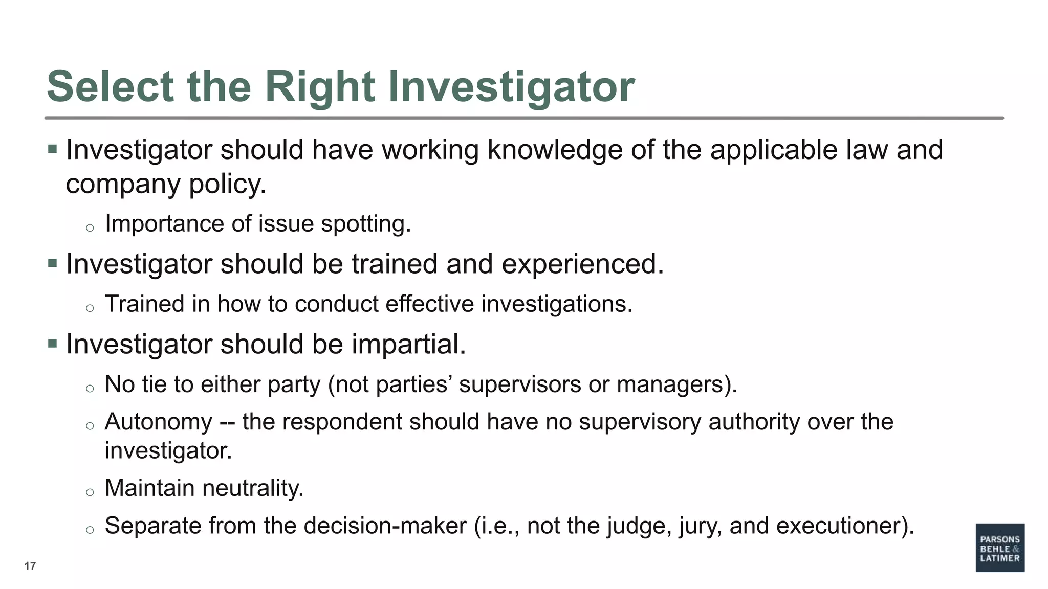 Conducting Effective Workplace Investigations | PPTX Conducting Effective Workplace Investigations | PPTX