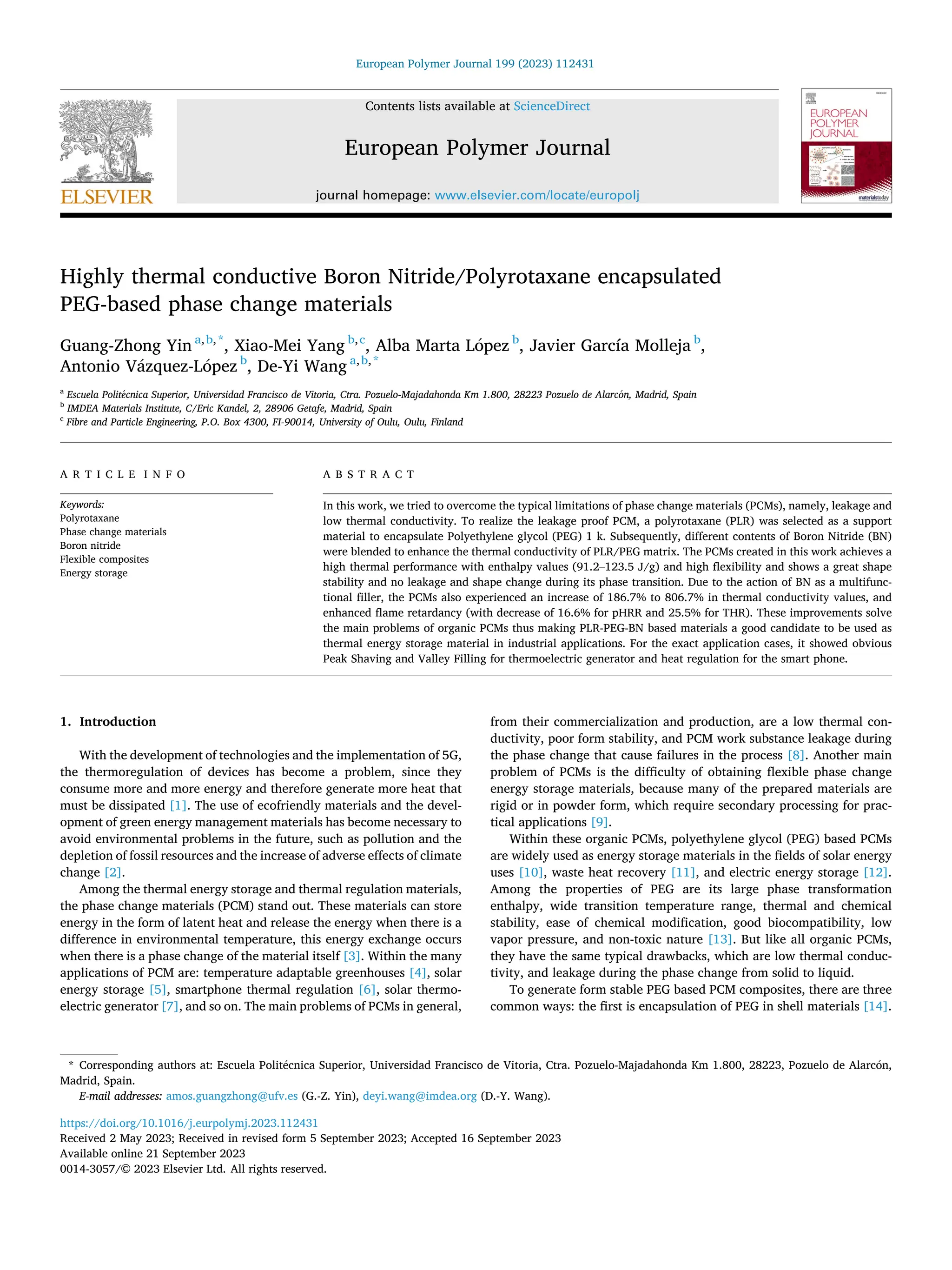 Highly thermal conductive Boron Nitride/Polyrotaxane encapsulated PEG-based phase change ...
