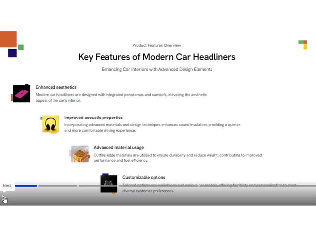 make presentation on car headliners, including features like panoramas ...